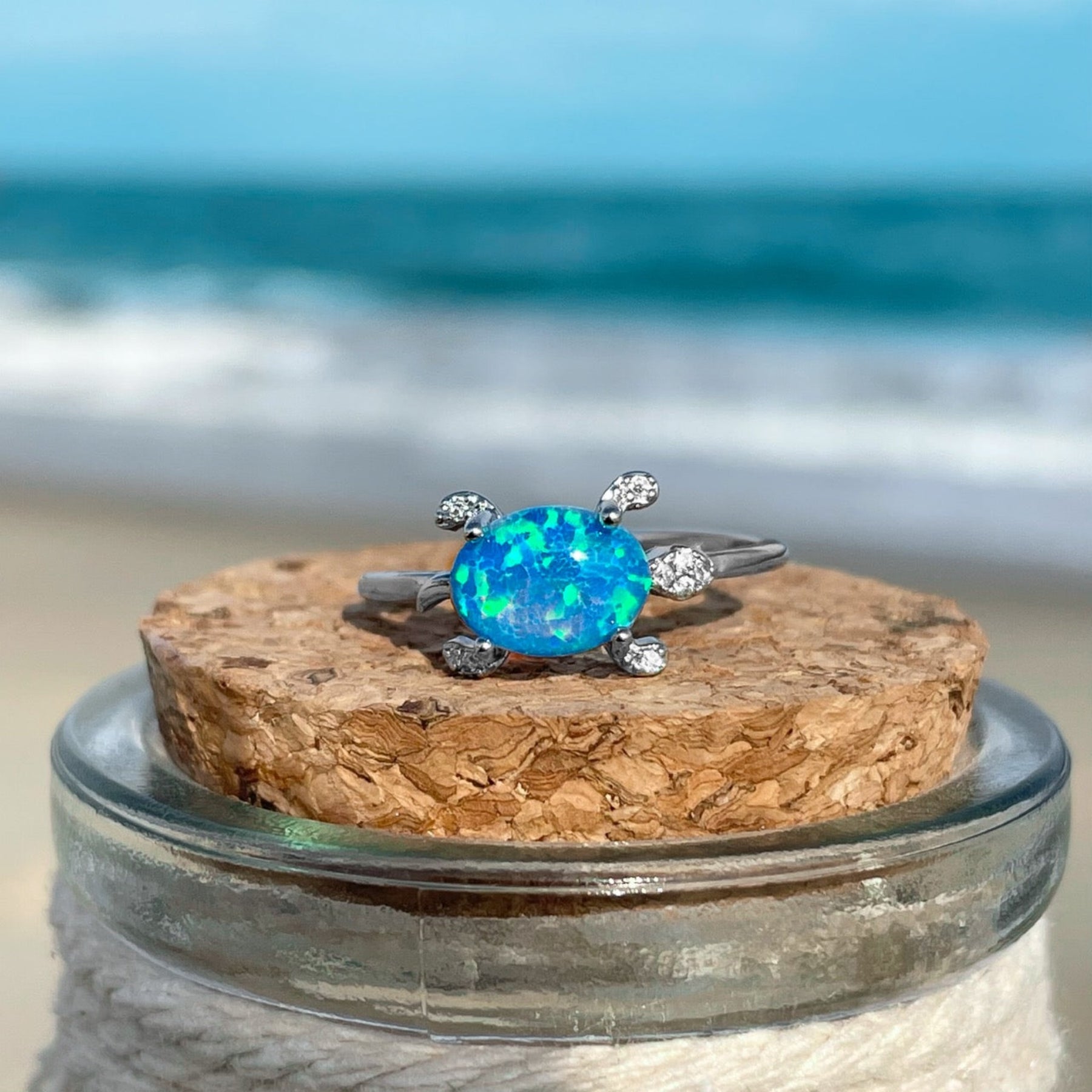 Cute Opal Sea Turtle Ring – Sunset Boutique